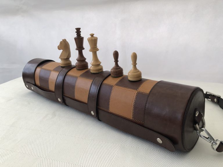 Thick Tan LEATHER Chess with Staunton Chess Pieces - ChessBaron Chess ...