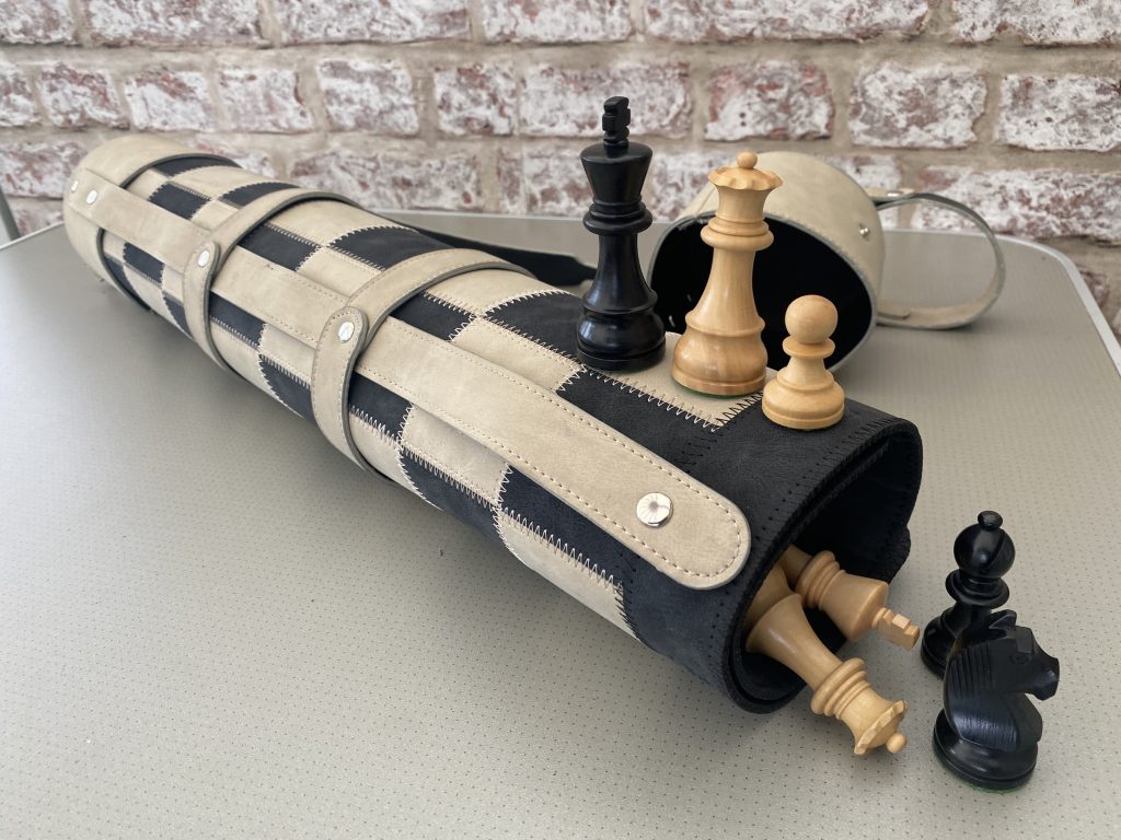 Thick Black/Cream Leather Chess Case, Mat and Chess Pieces Included ...